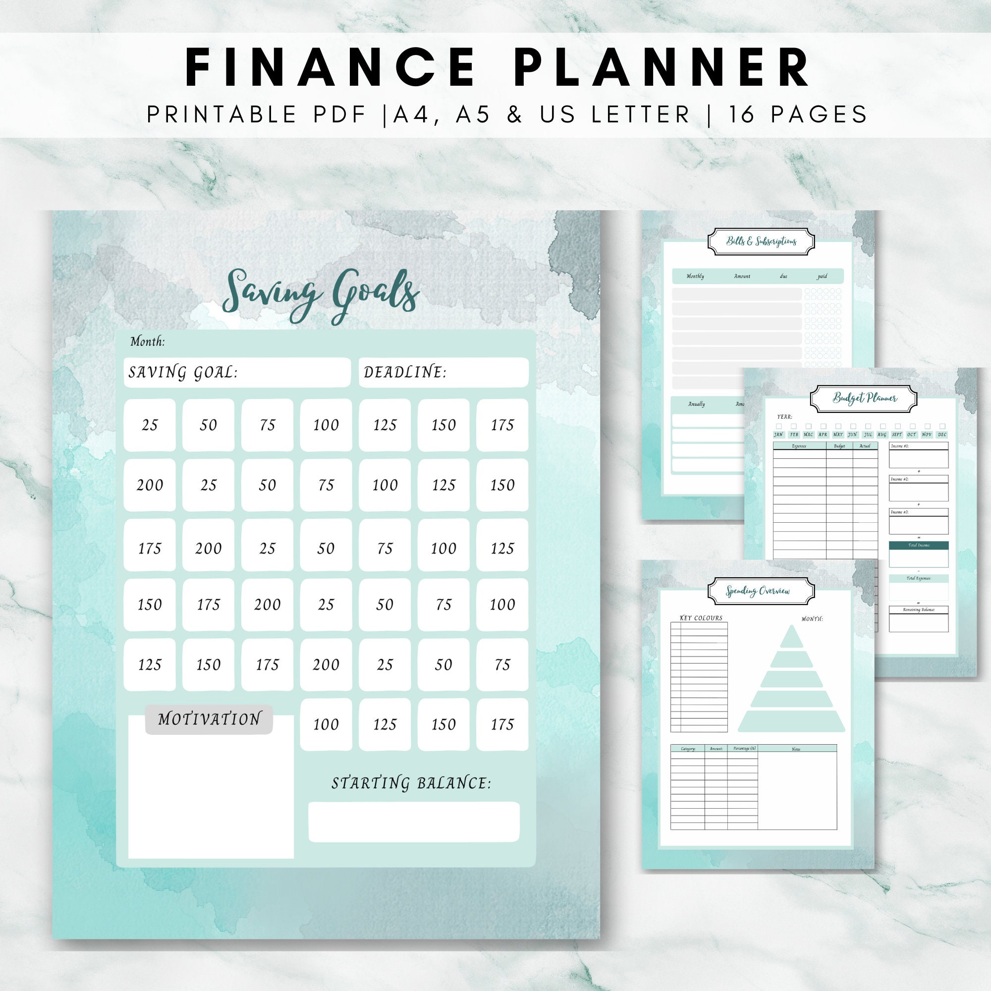 Printable Finance Planner, Budget Planner Templates, Savings Tracker ...