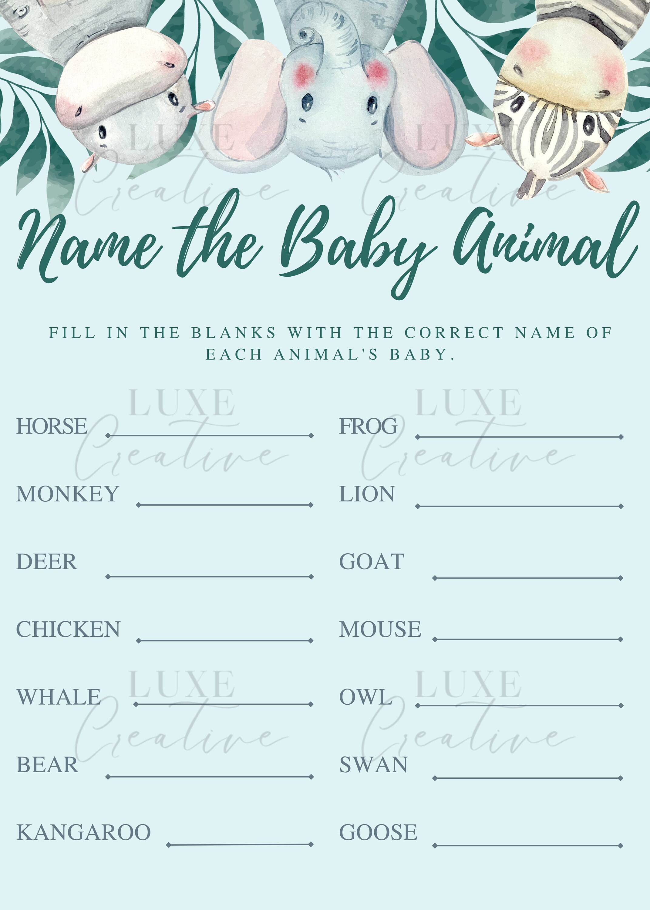 Baby Shower Games Bundle/ Celebrity Babies/ Baby Animals/ Baby Names A ...