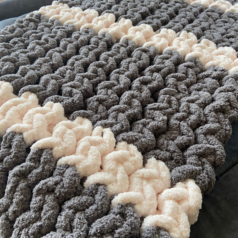 Unique Braided Knit Blanket | Hand Knit Blanket | Striped Knit Blanket ...