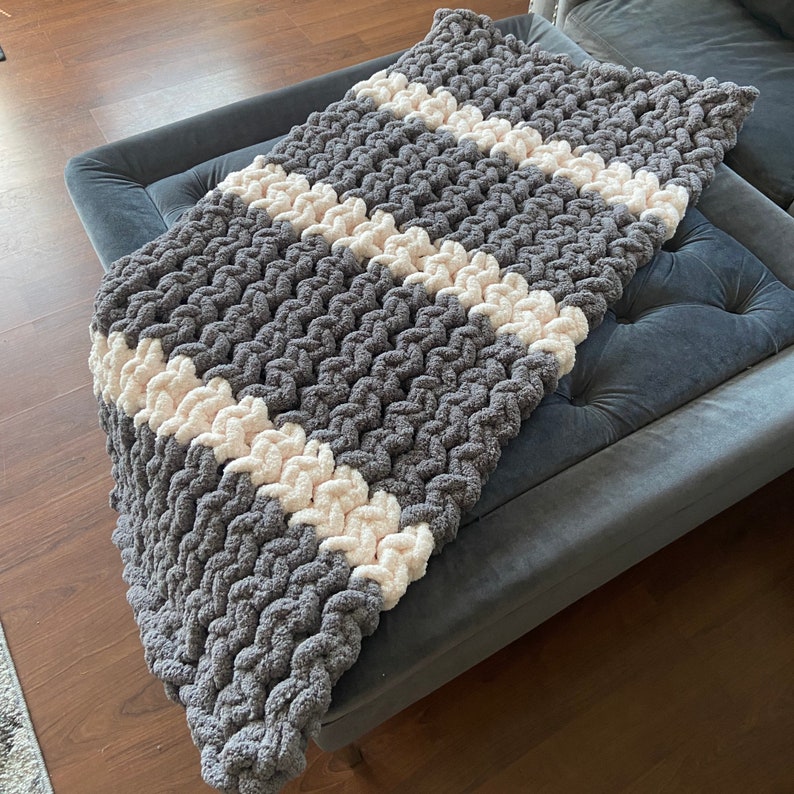 Unique Braided Knit Blanket | Hand Knit Blanket | Striped Knit Blanket ...