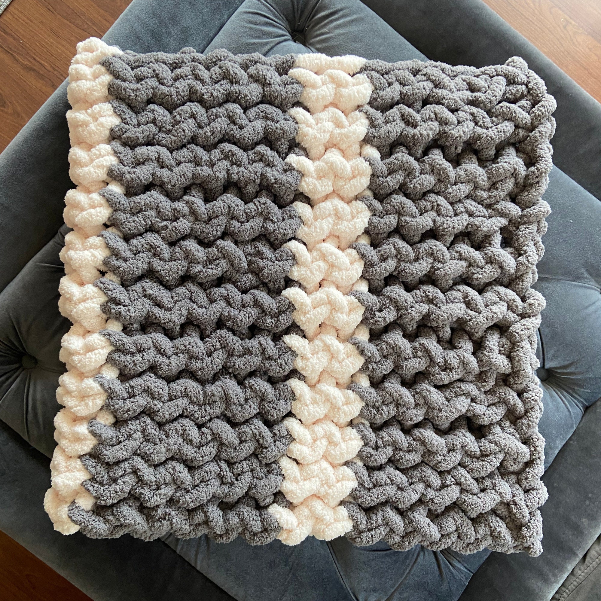 Unique Braided Knit Blanket | Hand Knit Blanket | Striped Knit Blanket ...