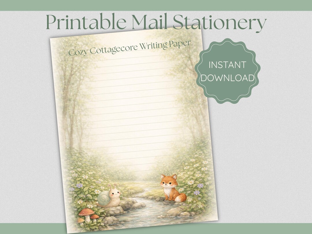 Woodland Snail Fox Stationery Paper, Cottagecore Writing Set (digital ...