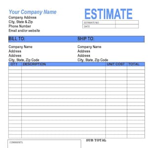 Estimate -invoice | Template Word | Printable | Download| Fall Blue ...