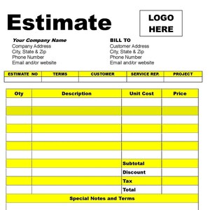 Estimate-invoice Template Word Printable Instant Download Lime Spring ...