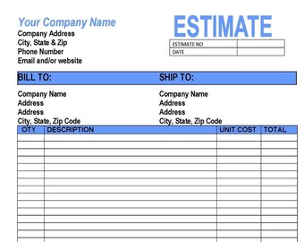Estimate-invoice Template Word Printable Download - Etsy