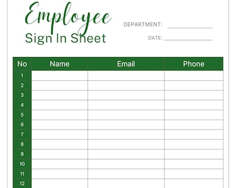 Employee Sign in Sheet Printable Form, Digital File, Instant Download ...