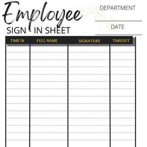 Employee Sign in Sheet Printable Form Digital File Instant - Etsy
