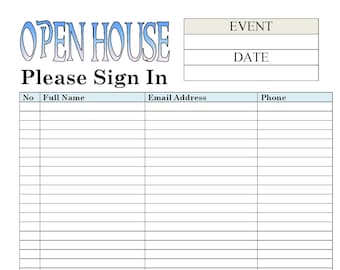 Open House Sign-in Sheet | Real Estate Marketing | Instant Download ...