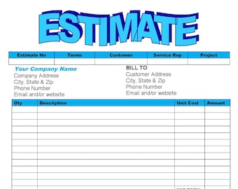 ESTIMATE-INVOICE Template Lined Platinum Printable Form Instant ...