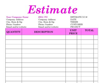 ESTIMATE-INVOICE Template Lined Platinum Printable Form Instant ...