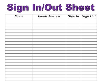 Sign in and Out Sheet Printable Form Digital File Instant - Etsy