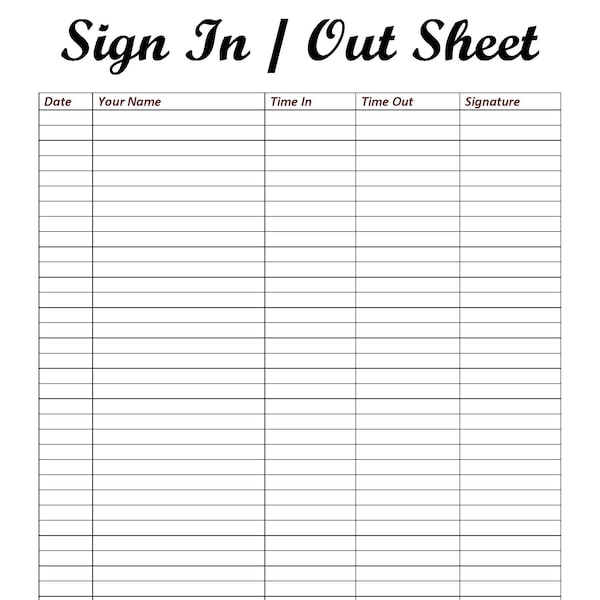 7 Day Sign in Sheet - Etsy