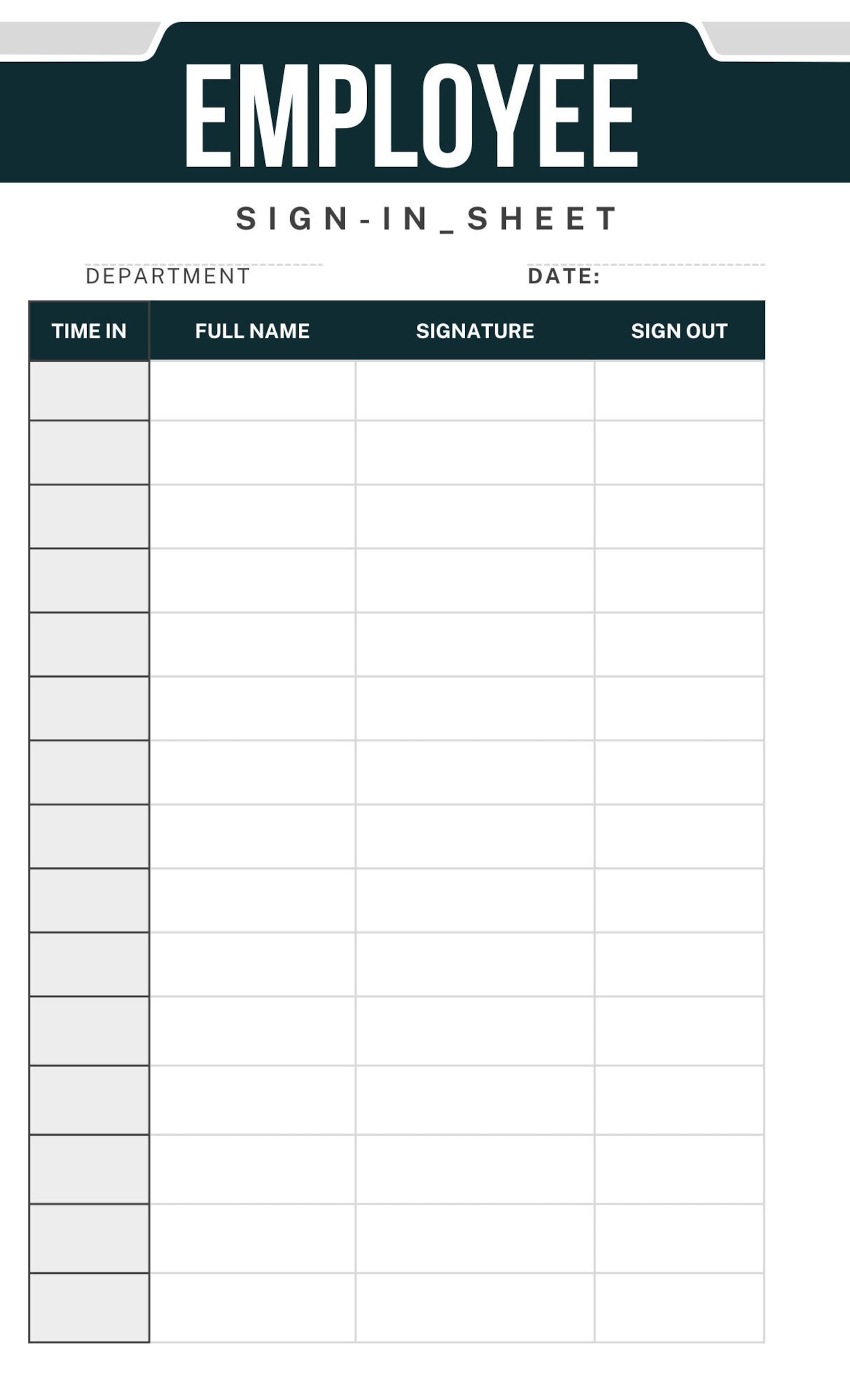 Employee Sign in Sheet Printable Form Digital File Instant - Etsy