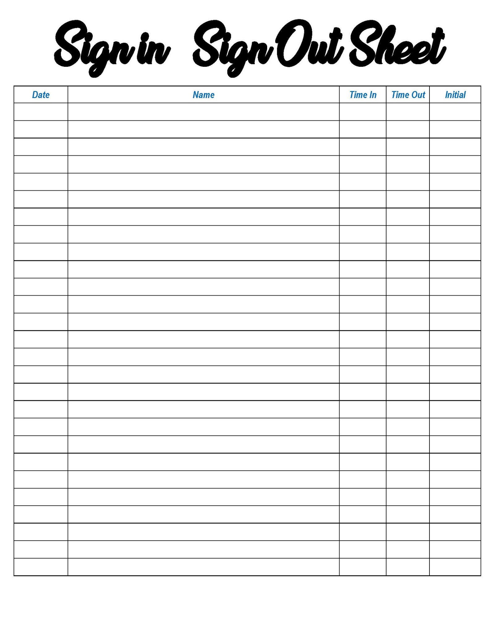 Sign in and Out Sheet Printable Form, Digital File, Instant Download ...