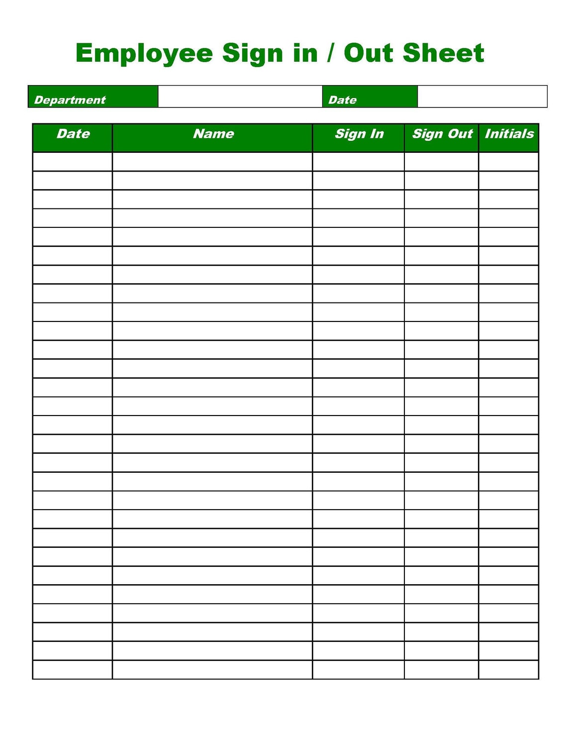 Employee Sign in / Out Sheet Printable Form, Digital File, Instant ...