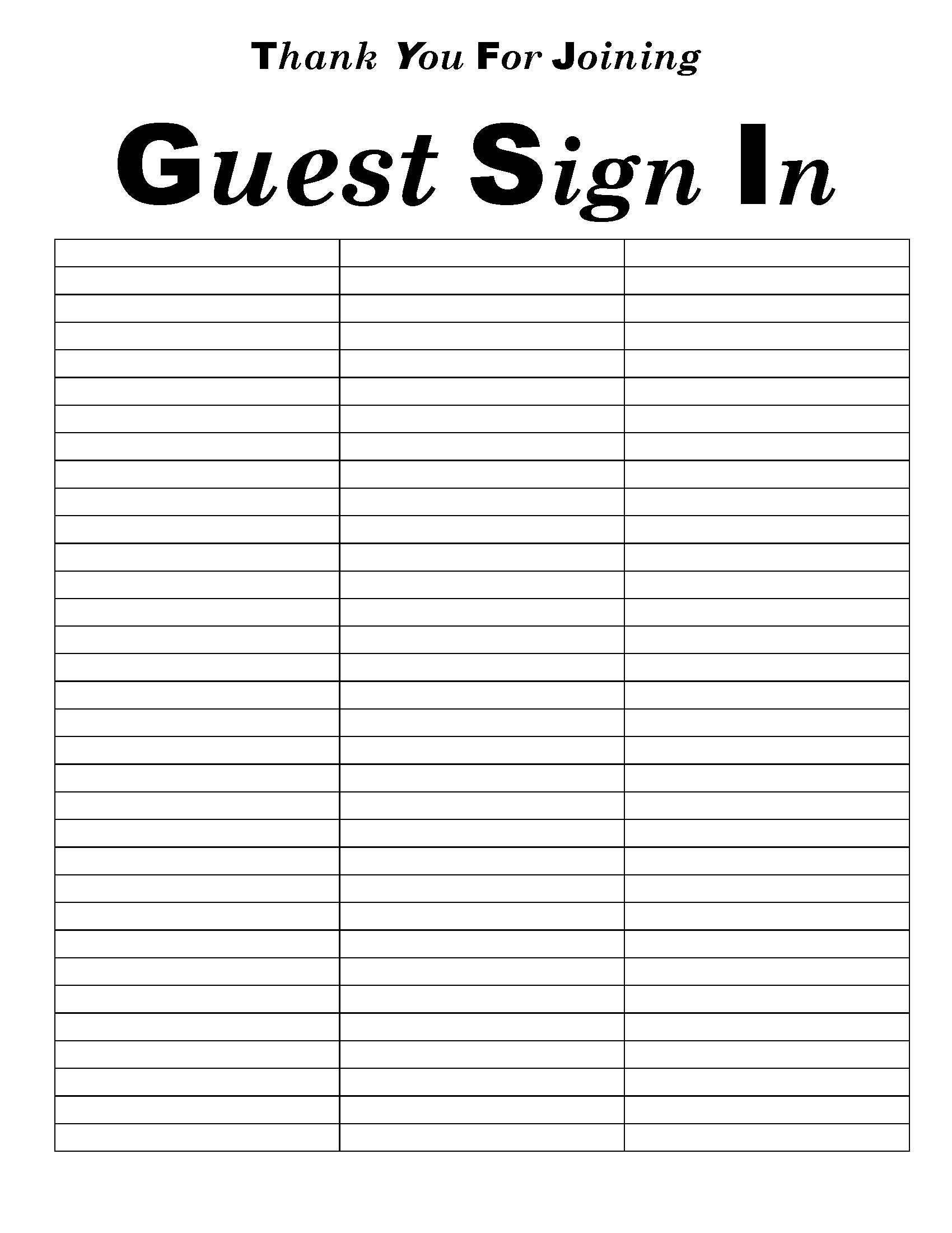 Guest Sign-in Sheet Events Special Events Instant Download DOC PDF Sign ...