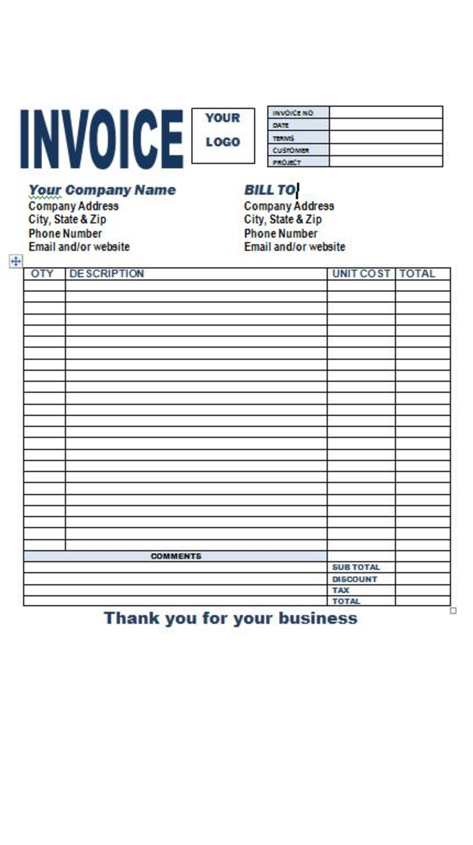 Estimate -invoice | Template Word | Printable | Download| Dark Blue ...