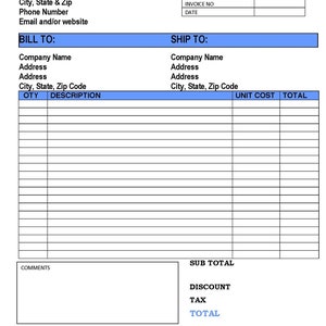 Estimate -invoice | Template Word | Printable | Download| Fall Blue ...