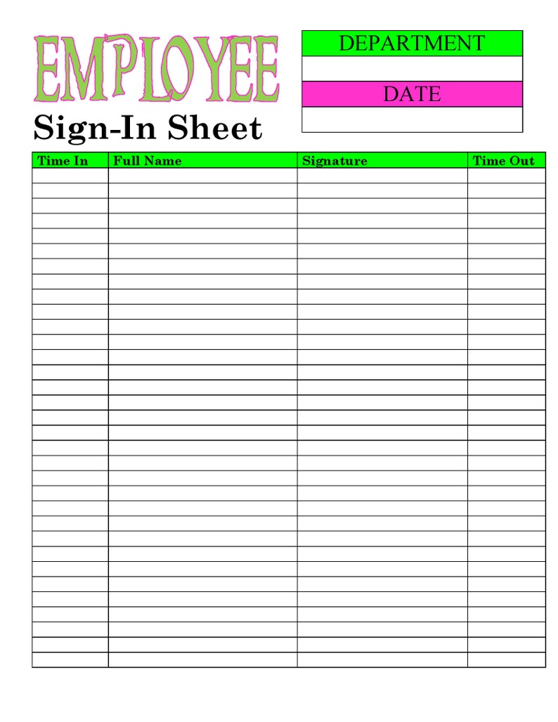 Employee Sign in Sheet , Template, Printable Sign in Template, Sign in ...