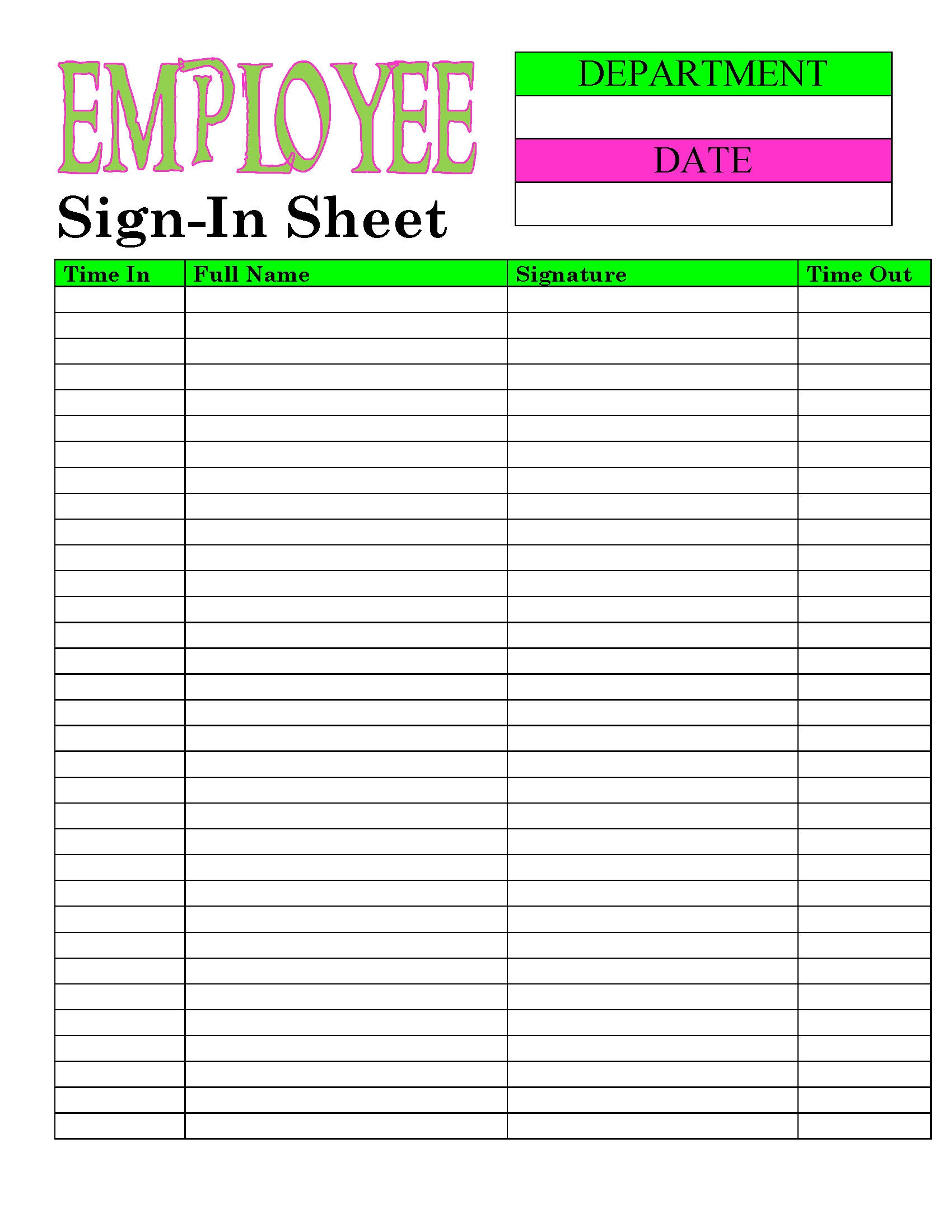 Employee Sign in Sheet , Template, Printable Sign in Template, Sign in ...