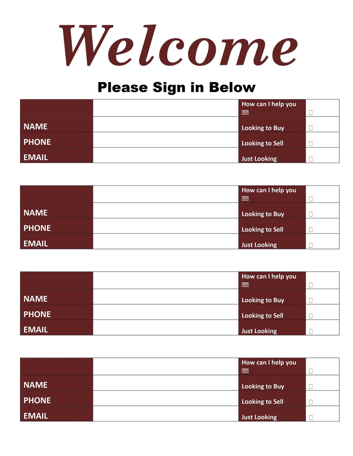 Open House Sign in Sheet PDF Dark Red-maroon Edition - Etsy