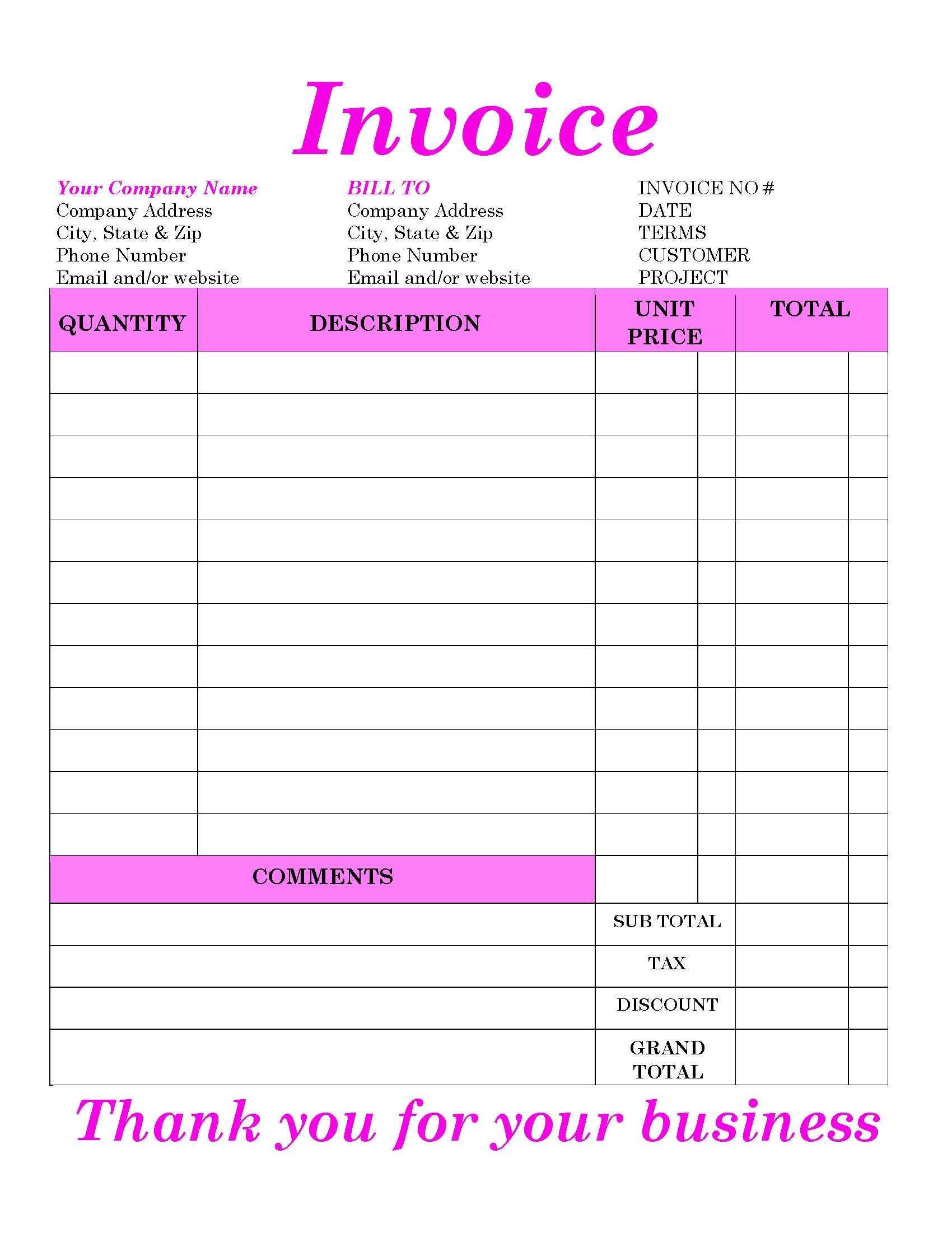 ESTIMATE-INVOICE | Pink Template |printable Form | Instant Download ...