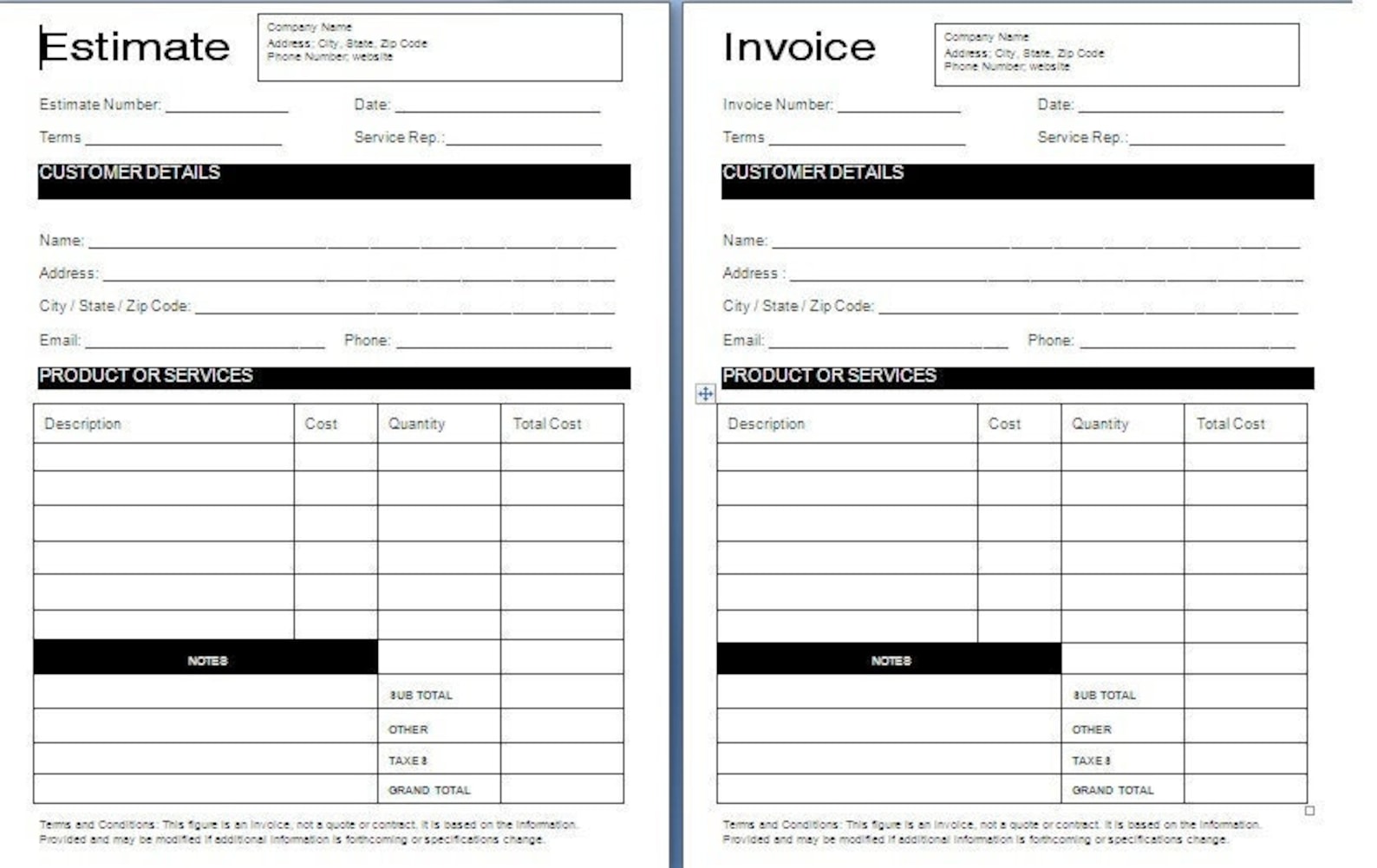 Estimate Invoice Template Word Printable Download - Etsy