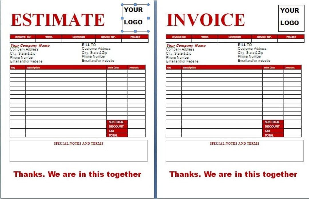 ESTIMATE-INVOICE Template Autumn Red Printable Form - Etsy