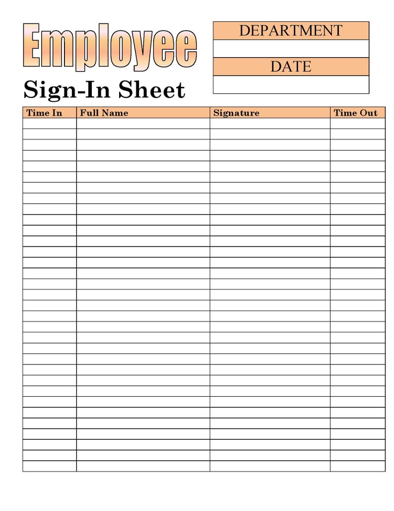 Employee Sign in Sheet, Printable Form, Digital File, Instant Download ...