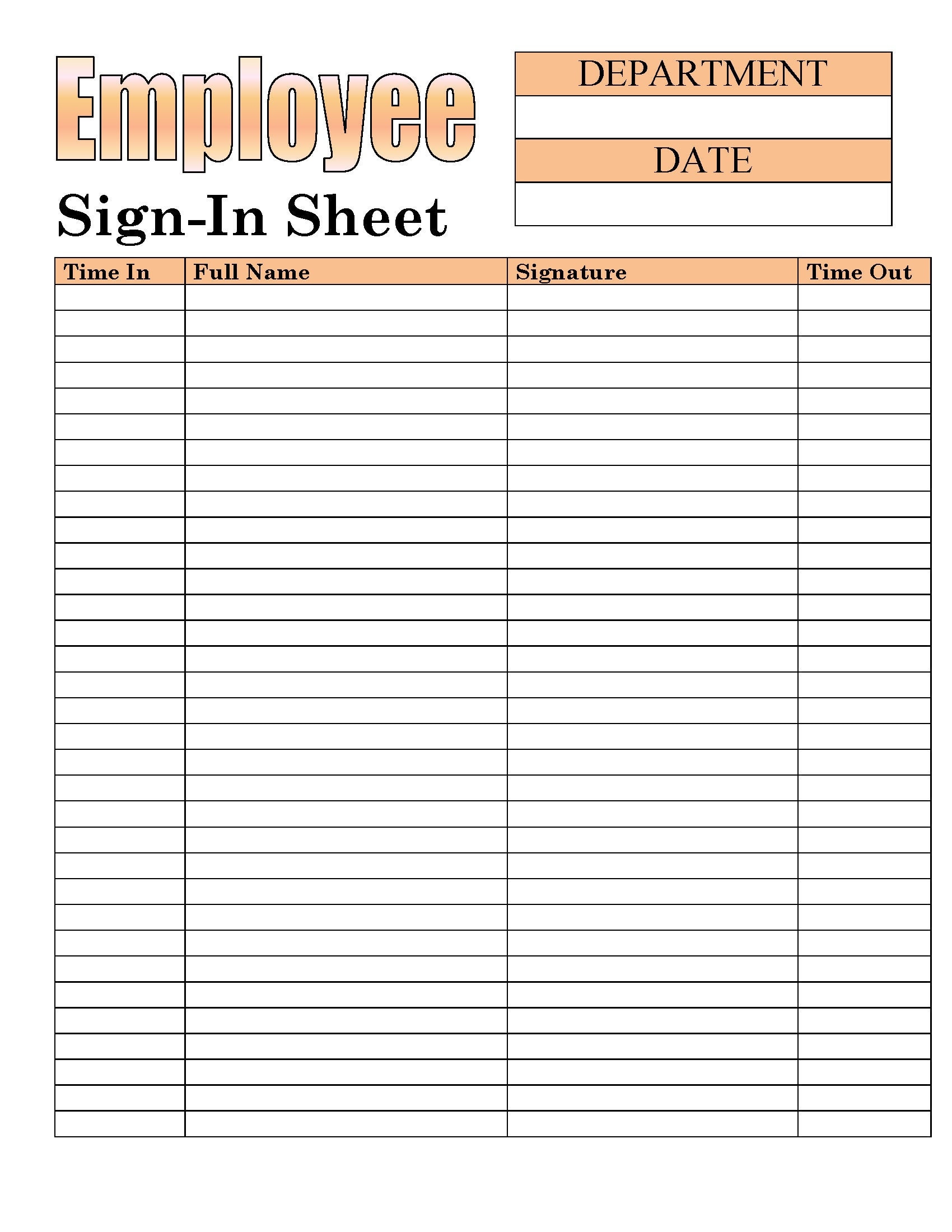 Employee Sign in Sheet, Printable Form, Digital File, Instant Download ...