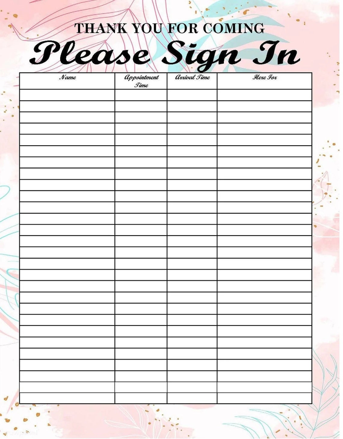 Editable Salon Sign-in Sheet Template, Printable Guest Sign-in - Etsy
