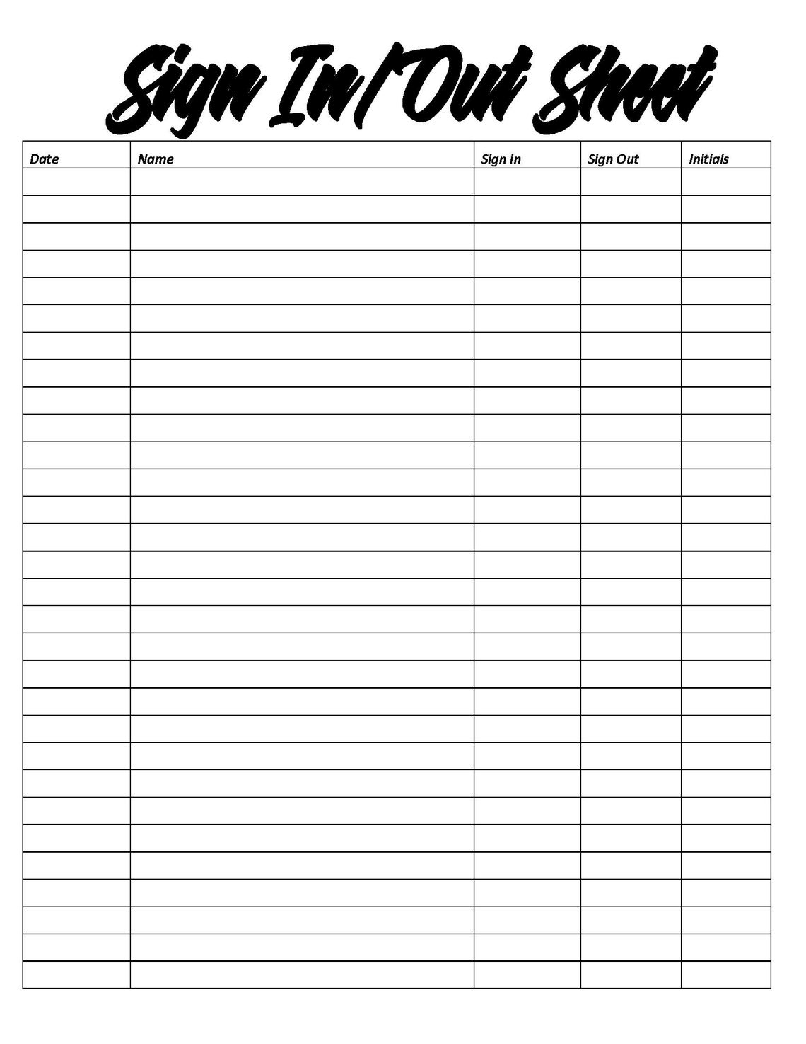Sign in and Out Sheet Printable Form, Digital File, Instant Download ...