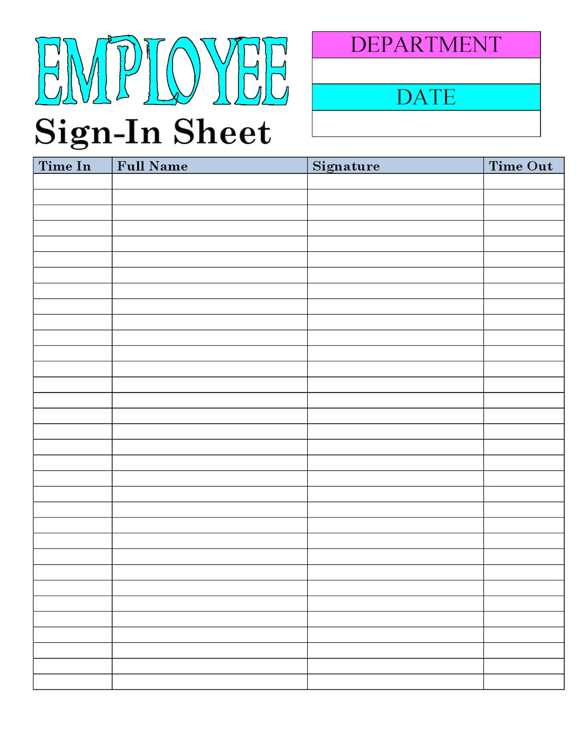 Employee Sign in Sheet , Template, Printable Sign in Template, Sign in ...