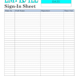 Employee Sign in Sheet , Template, Printable Sign in Template, Sign in ...