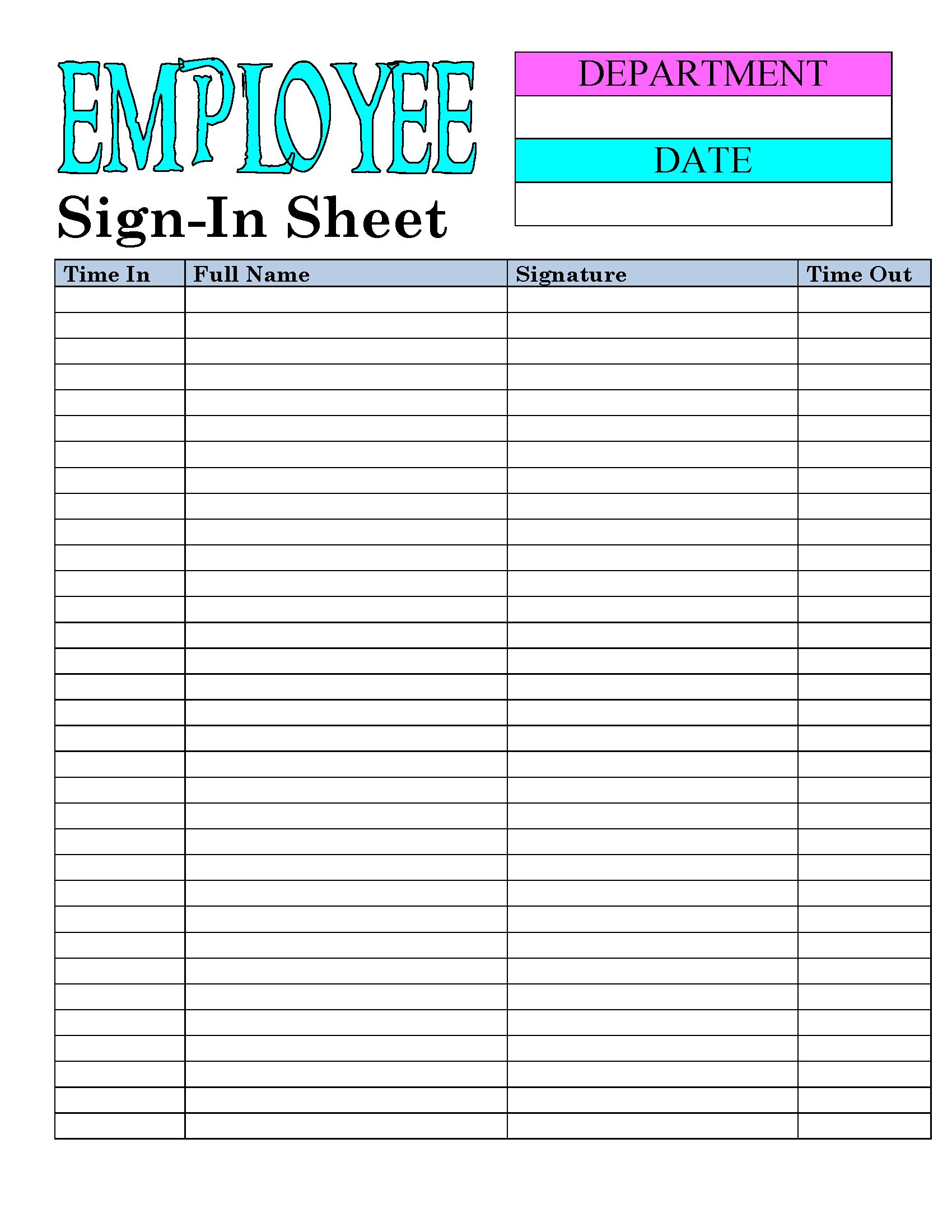 Employee Sign in Sheet , Template, Printable Sign in Template, Sign in ...