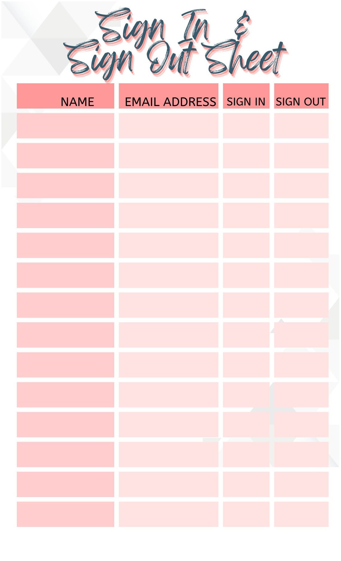 Sign in Sign Out Sheet Template Printable Sign in and Sign - Etsy