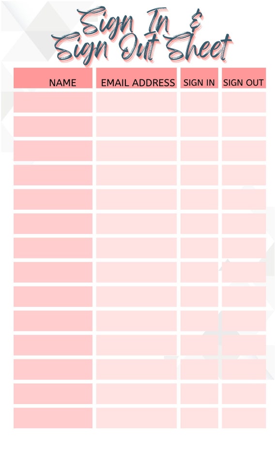 Sign in Sign Out Sheet Template Printable Sign in and Sign - Etsy