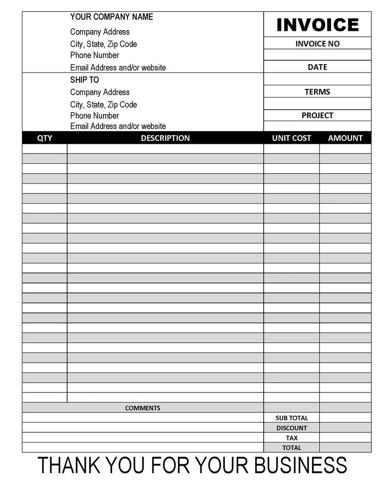 ESTIMATE-INVOICE Template | Black-grayscale Lined | Printable Form ...