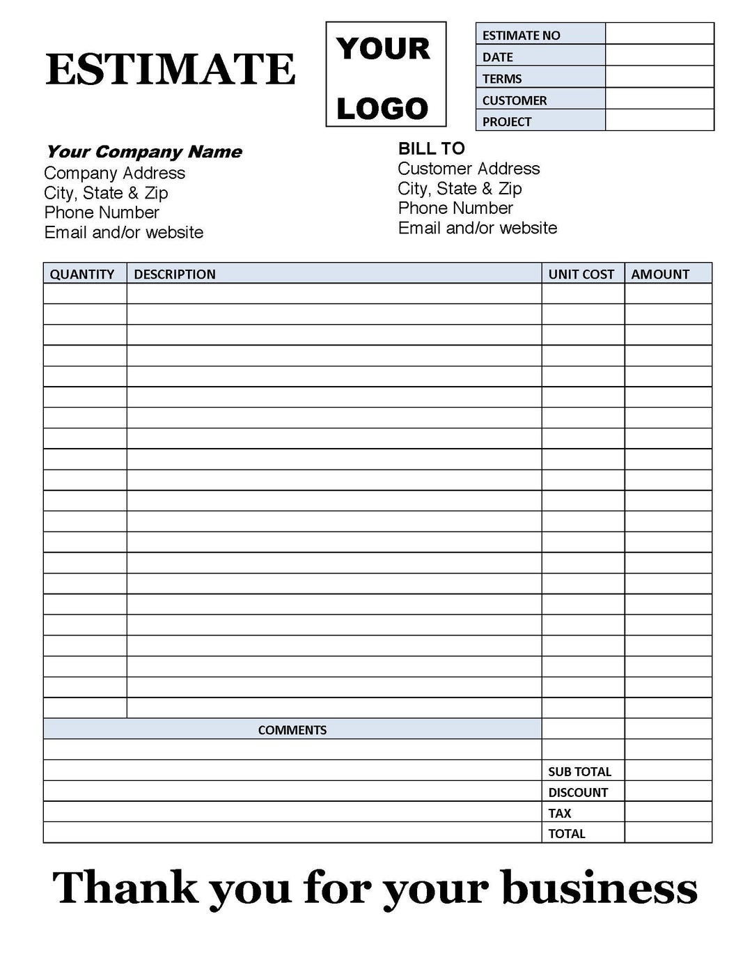 ESTIMATE-INVOICE Template | Light Blue |editable | Downloadable ...