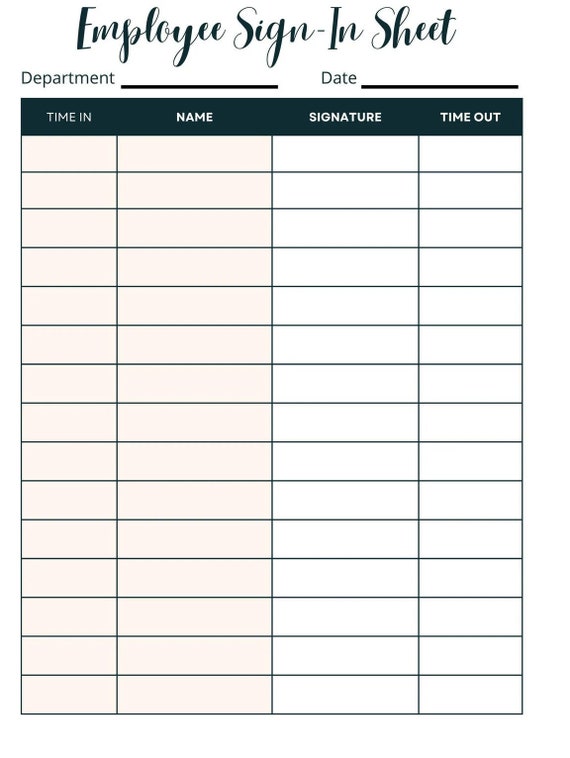 Employee Sign in Sheet Printable Form Digital File Instant - Etsy Australia