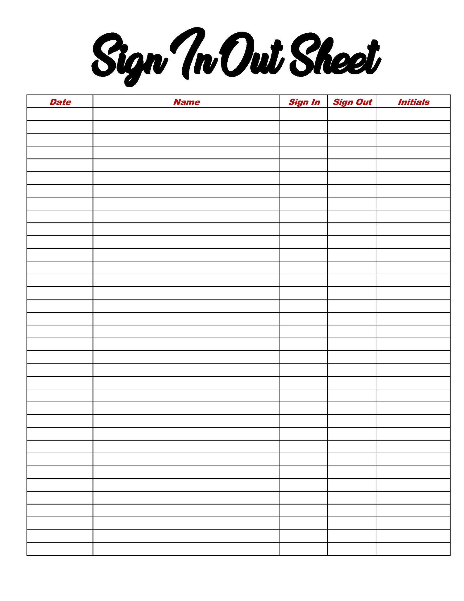 Sign In/out Sheet Printable Form, Digital File, Instant Download ...