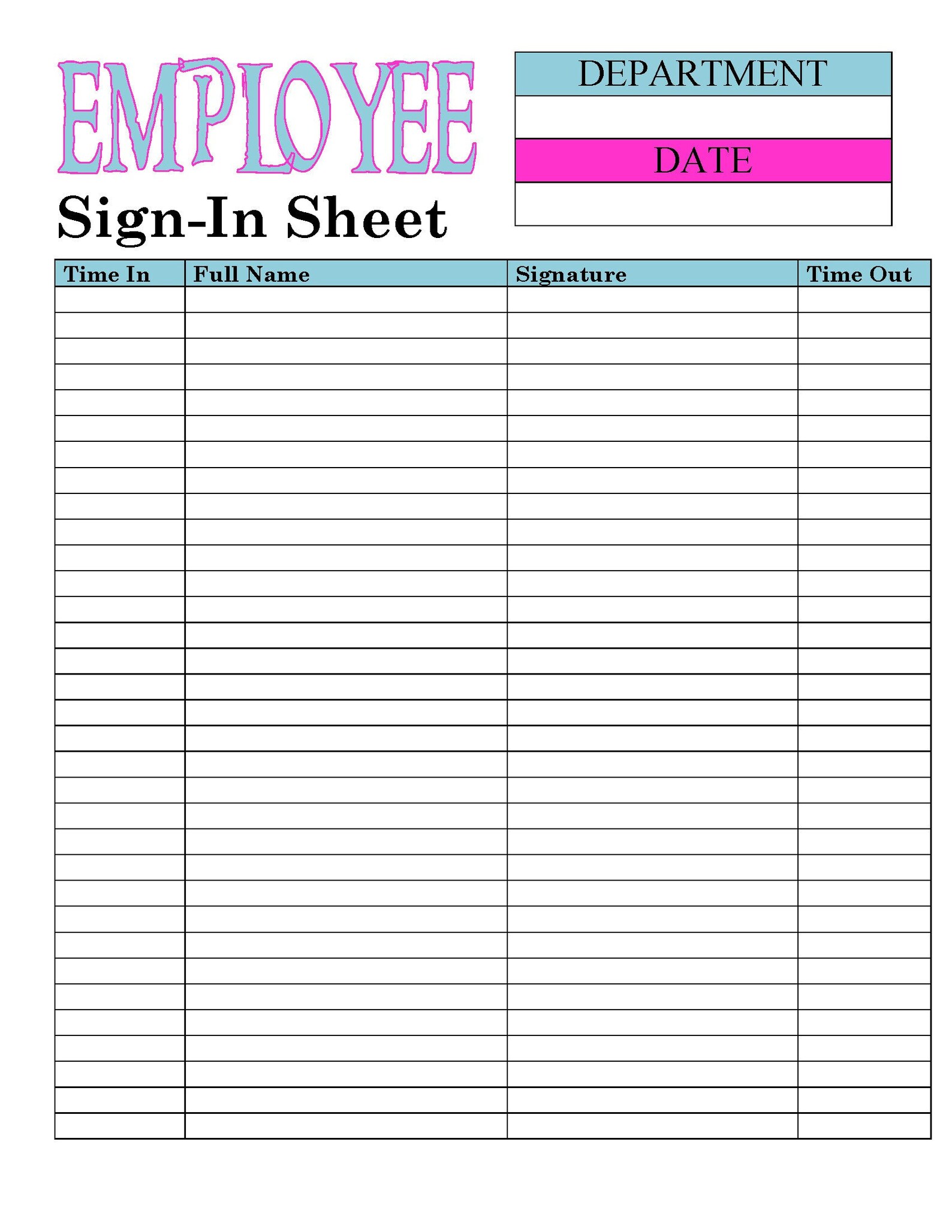 Employee Sign in Sheet , Template, Printable Sign in Template, Sign in ...