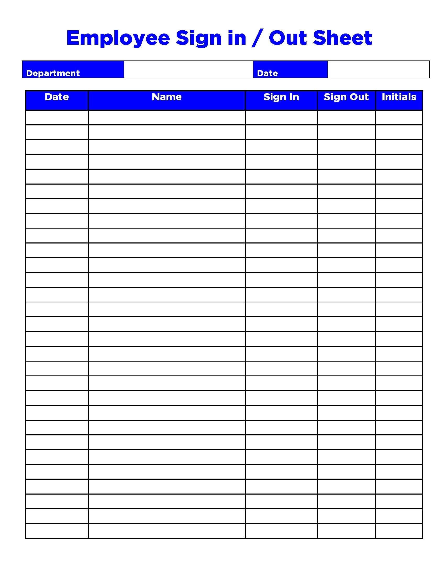 Employee Sign in / Out Sheet Printable Form, Digital File, Instant ...