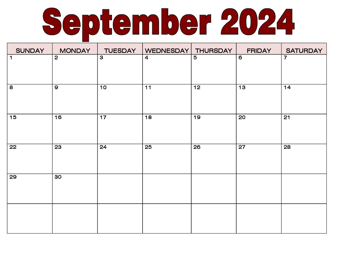 Fiscal Year Printable Calendar | Sept 2024 - Aug 2025, Light Red Lined ...