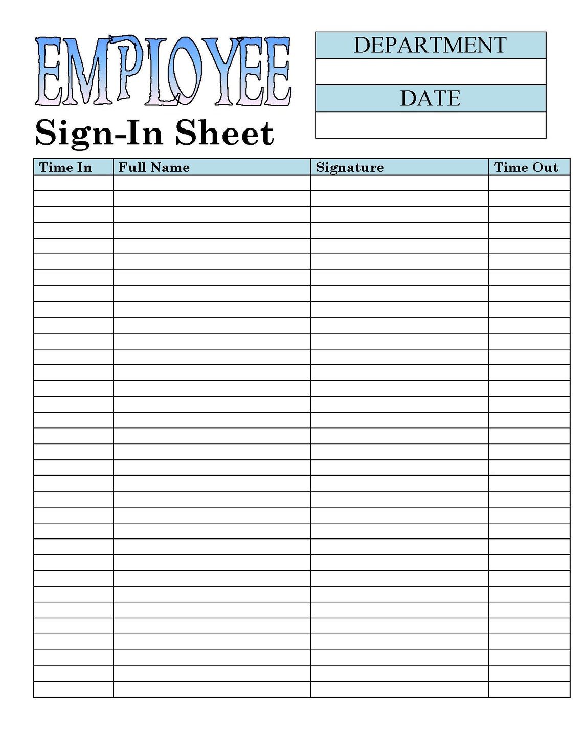Employee Sign in Sheet, Printable Lined Form (digital File) - Etsy
