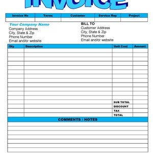 ESTIMATE-INVOICE Template | Spring Blue | Printable Form | Instant ...