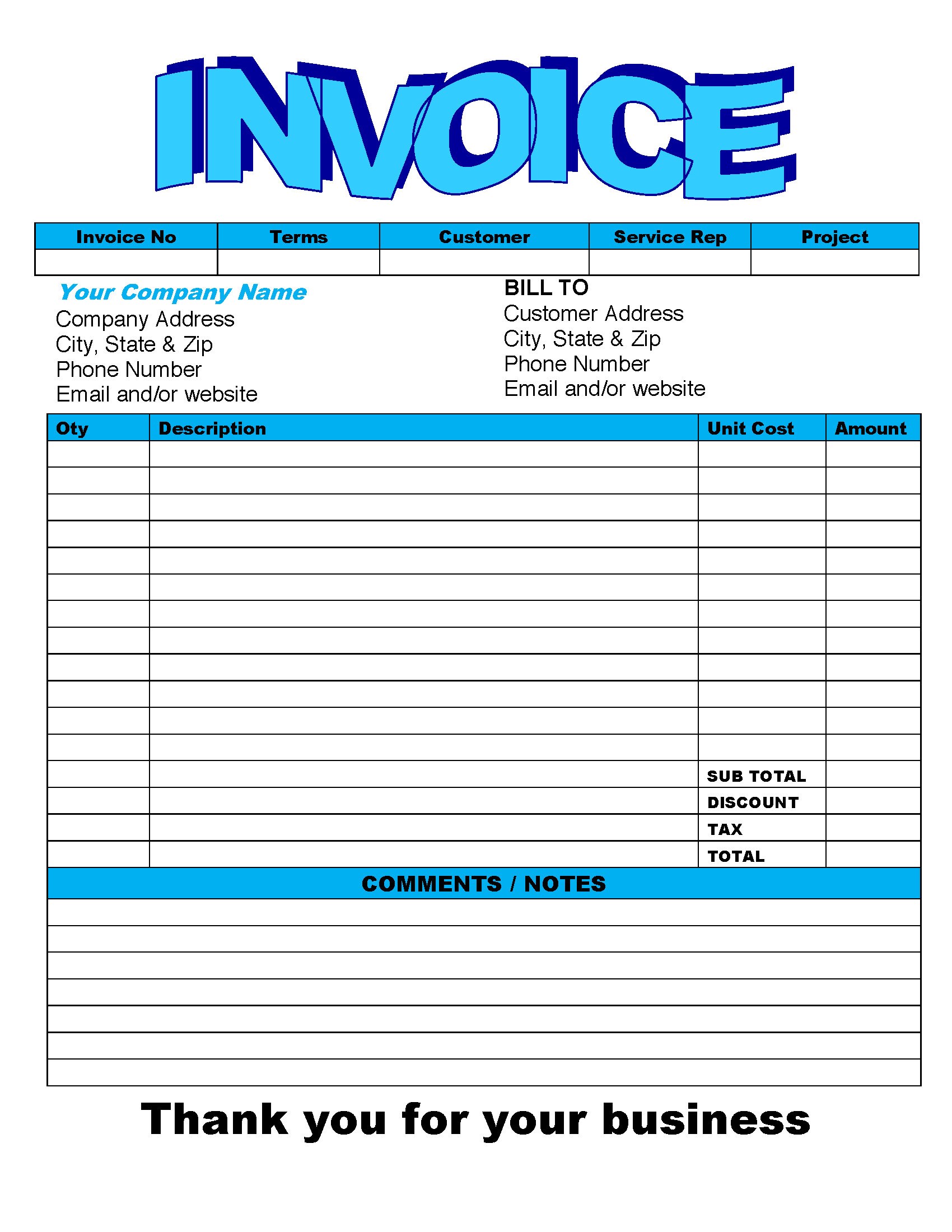 ESTIMATE-INVOICE Template | Spring Blue | Printable Form | Instant ...