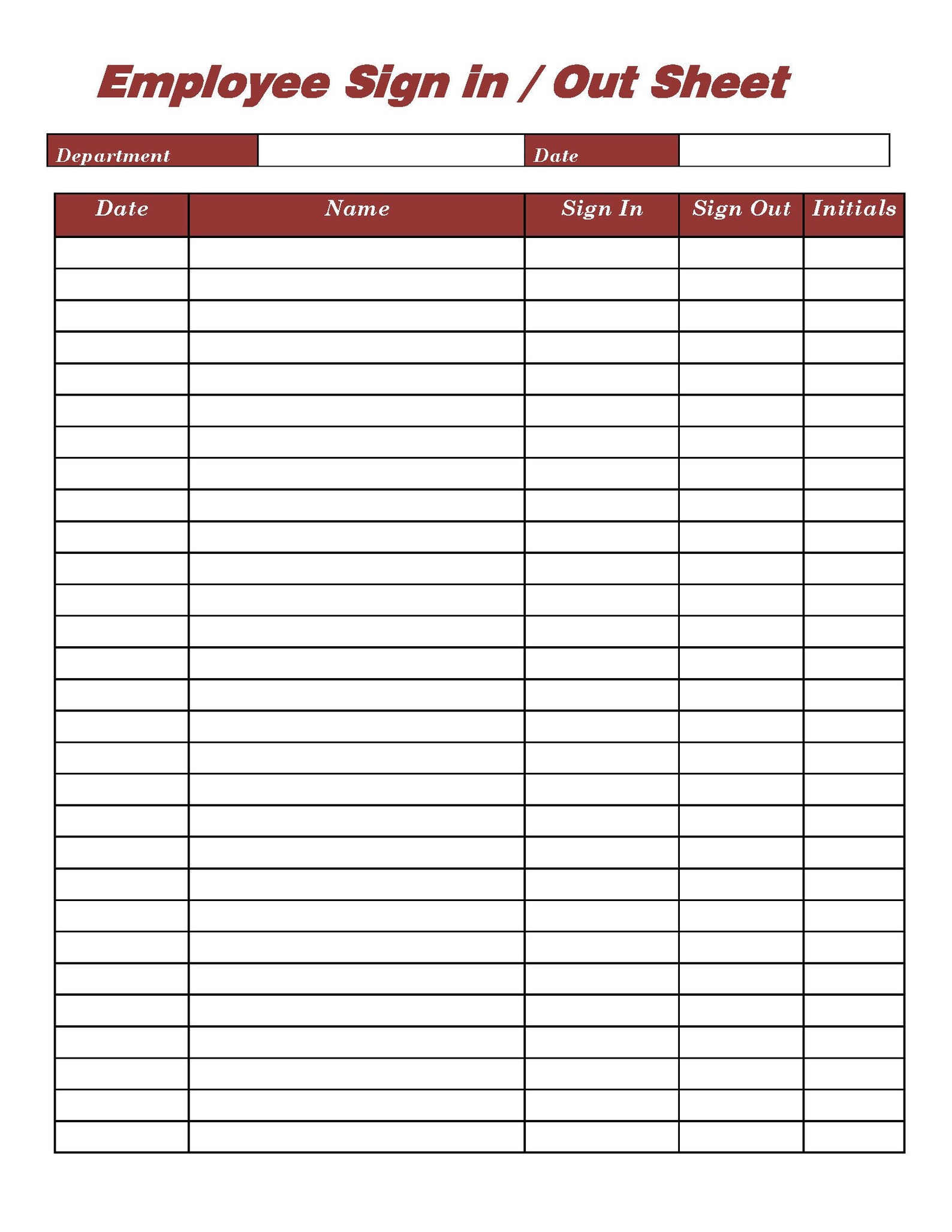 Employee Sign In/out Sheet | Printable, Editable Form (digital File) - Etsy