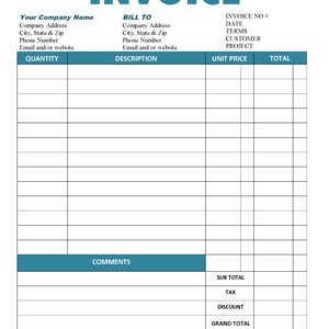 ESTIMATE-INVOICE | Dark Aqua Template |printable Form | Instant ...