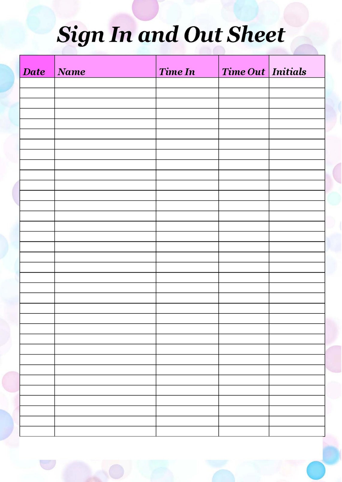 Rose Dotted Sign in and Out Sheet Template (PDF) - Etsy